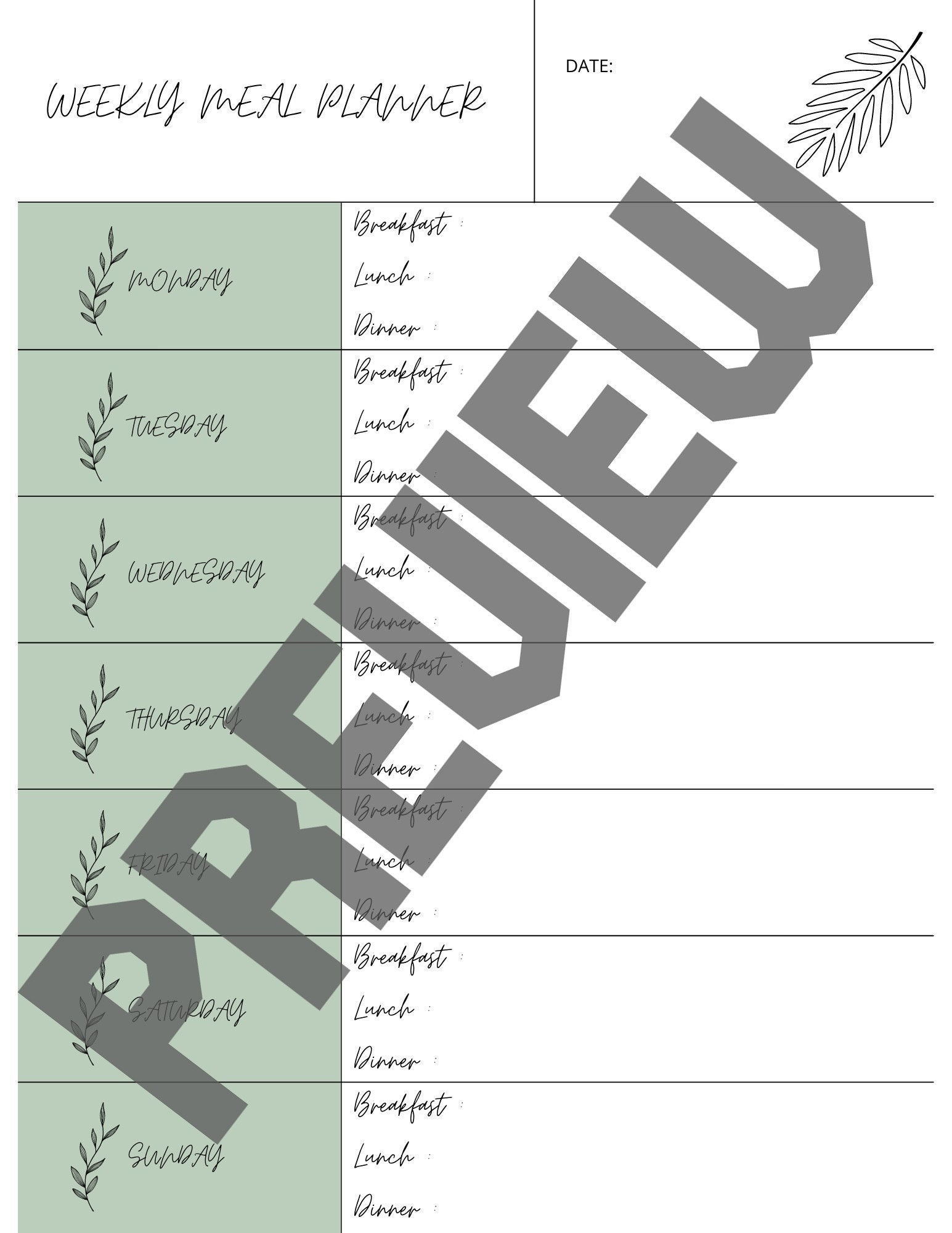 Plant Based Vegan Weekly Meal Planner Printable Digital PDF - Etsy