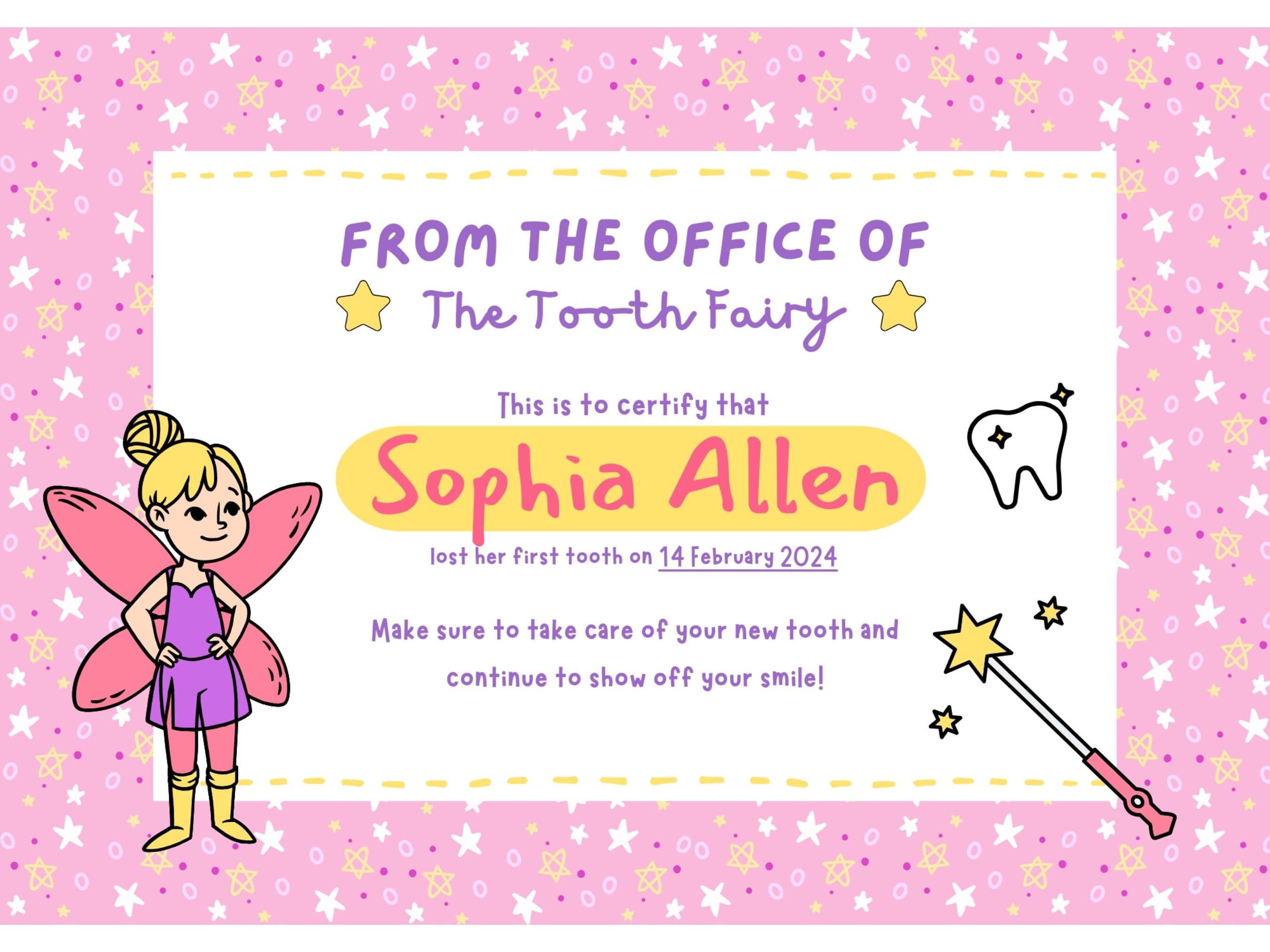 Editable Tooth Fairy Letter, Printable Tooth Fairy Certificate, First ...
