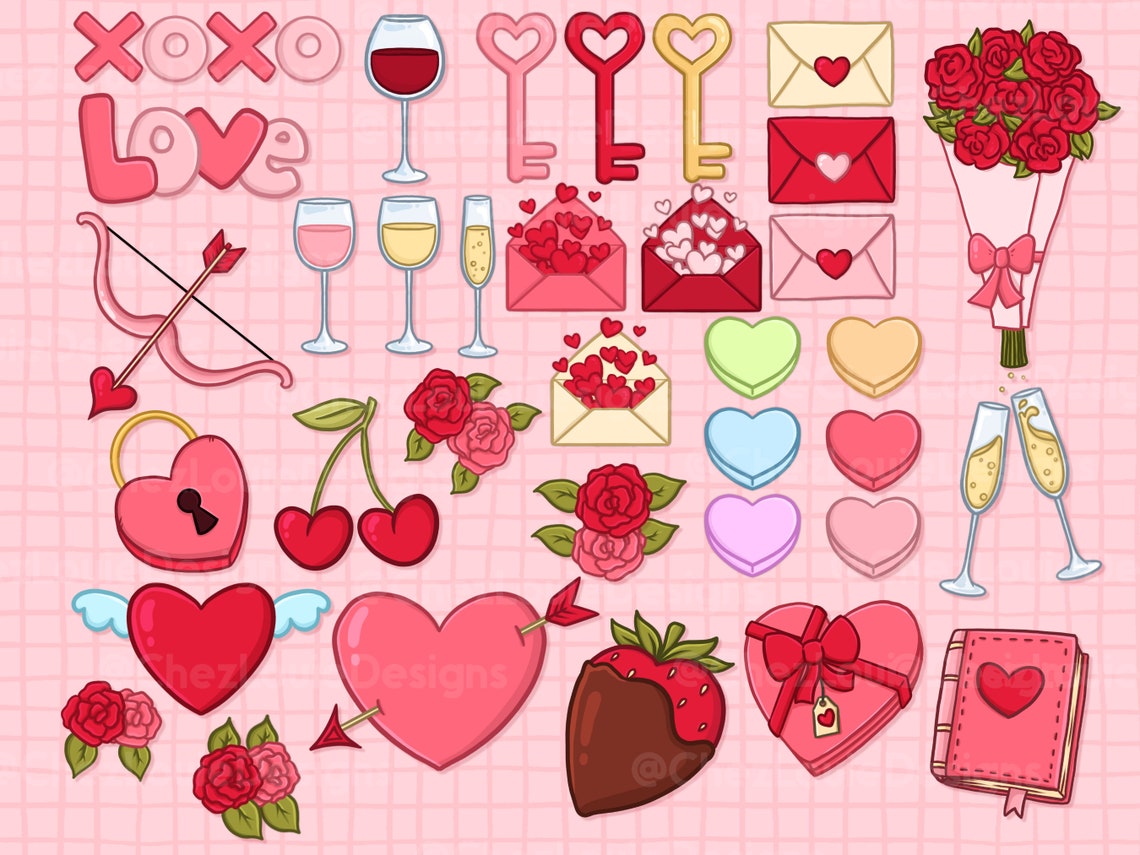 Be My Valentine Clipart Bundle set of 39 PNG Personal & Commercial Use ...
