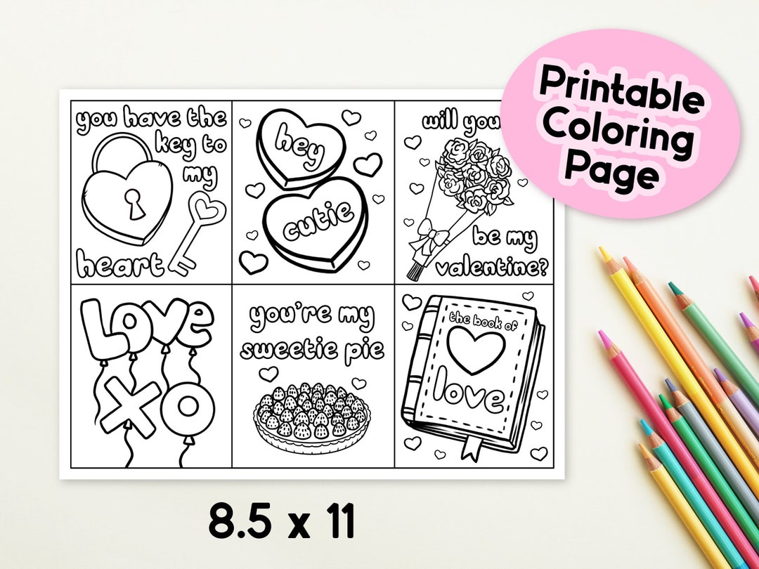 Printable Valentine's Cards Coloring Page DIY, for Personal Use - Etsy