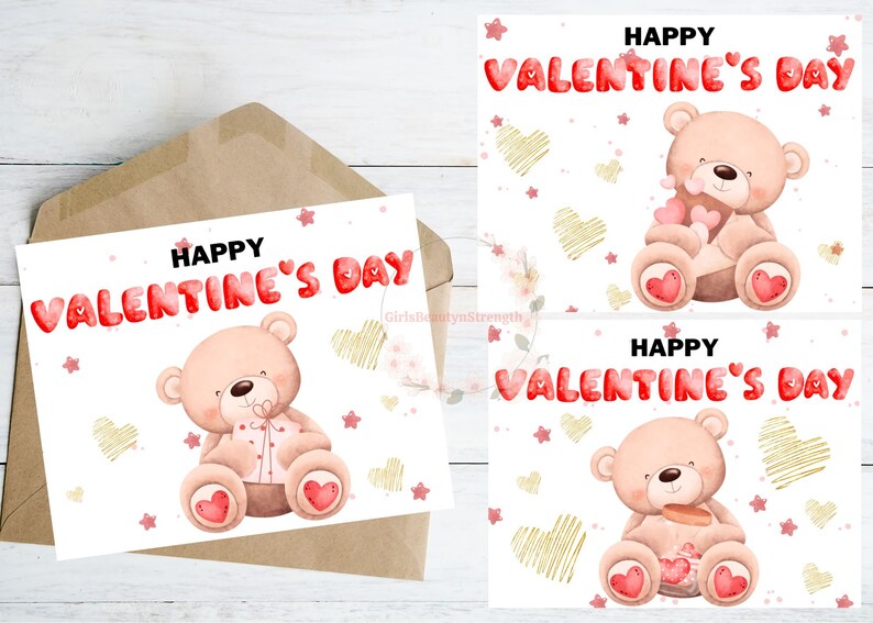 Teddy Bear Valentines Day Card Kids Classroom Printable - Etsy