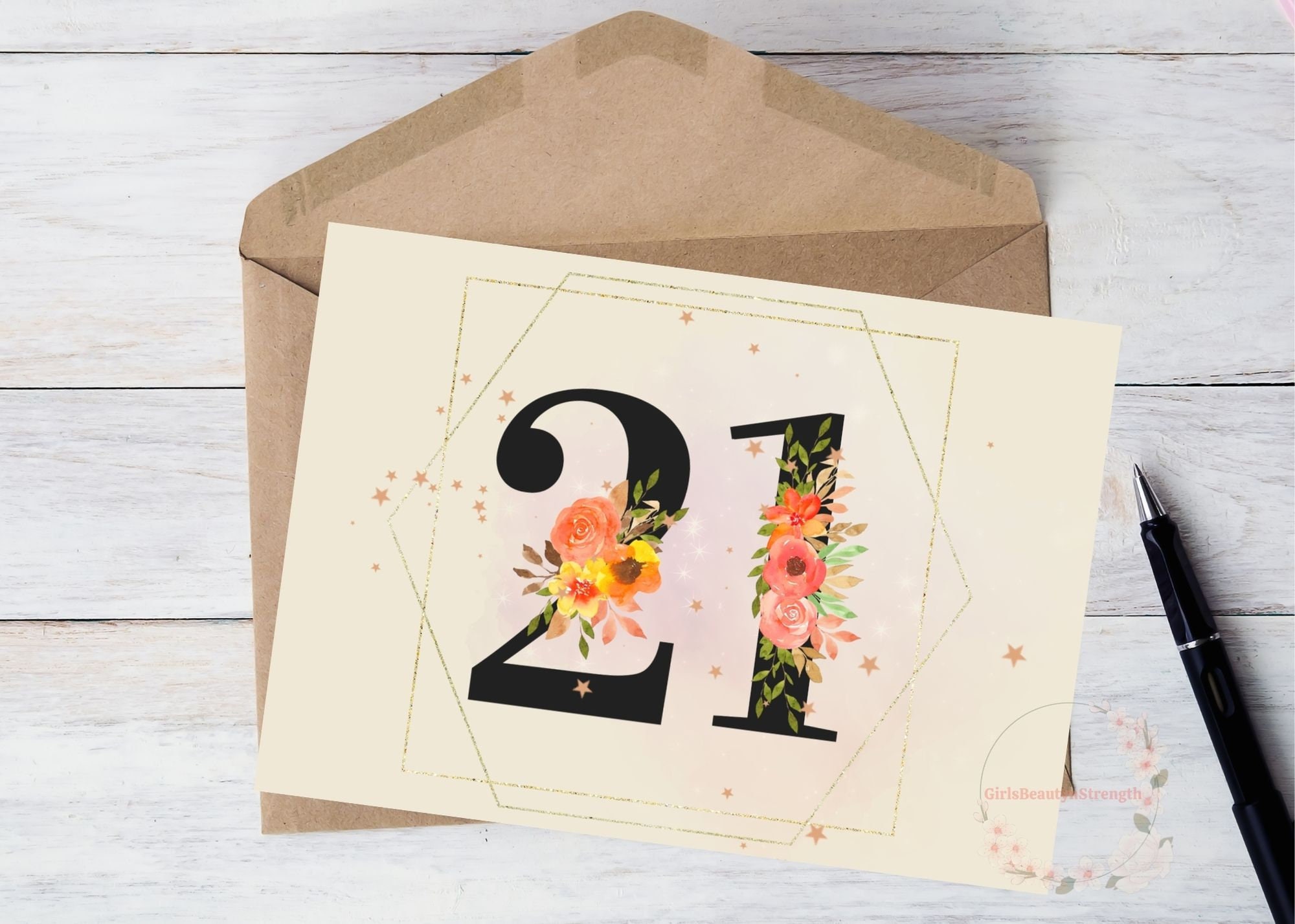 Floral 21st Birthday Card, Elegant Milestone, Printable, W/envelope, 5 ...