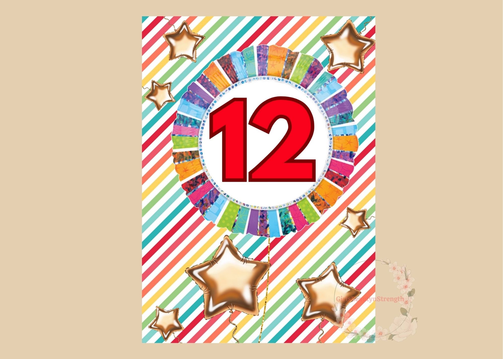 12th Balloon Birthday Card Printable for Kid Son Daughter Friend Teen ...