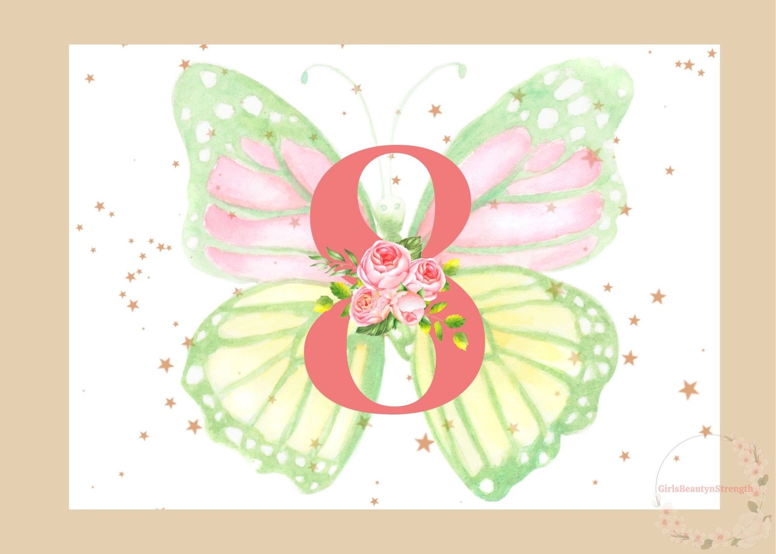 8th Birthday Card for Kids Girl Daughter Butterfly Printable ...
