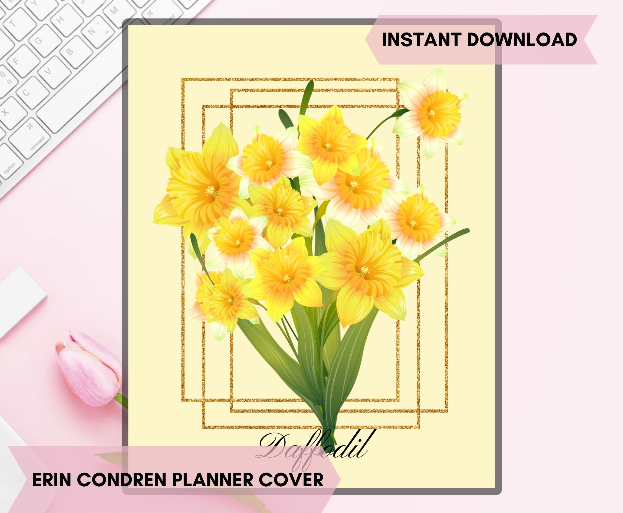 March Month Flower Big Happy Planner Cover Printable Birth Daffodil ...