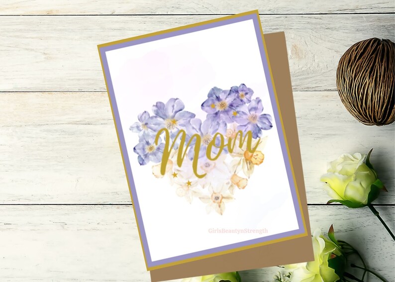 Printable Birthday Card for Mom Flower Heart Shape Affordable Mother's ...