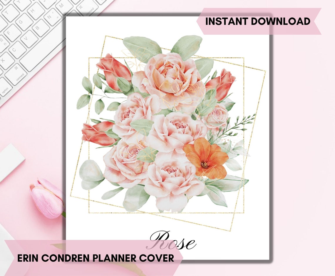 Month Flower Rose Big Happy Planner Cover Printable Birth Flower ...
