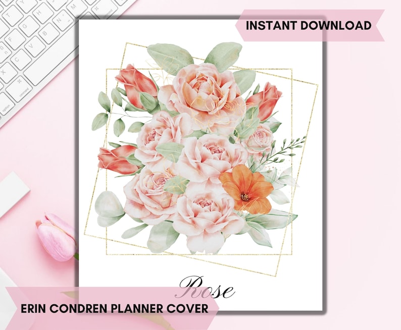 Month Flower Rose Big Happy Planner Cover Printable Birth Flower ...