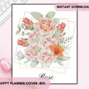 Month Flower Rose Big Happy Planner Cover Printable Birth Flower ...