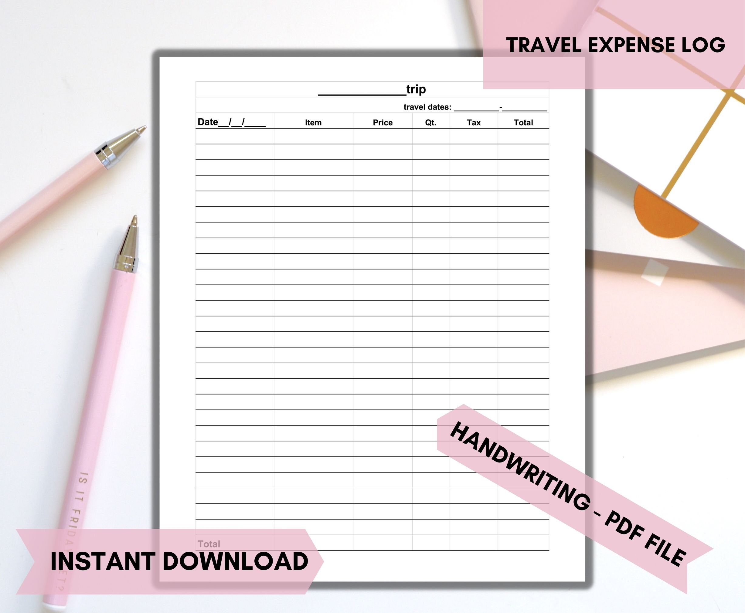 Printable Travel Expense Log Template Trip Expense Journal Spending ...
