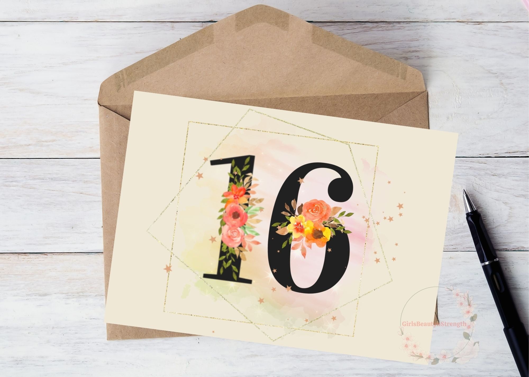 Printable 16th Birthday Card for Daughter Girl Friend Sister Sweet 16 ...