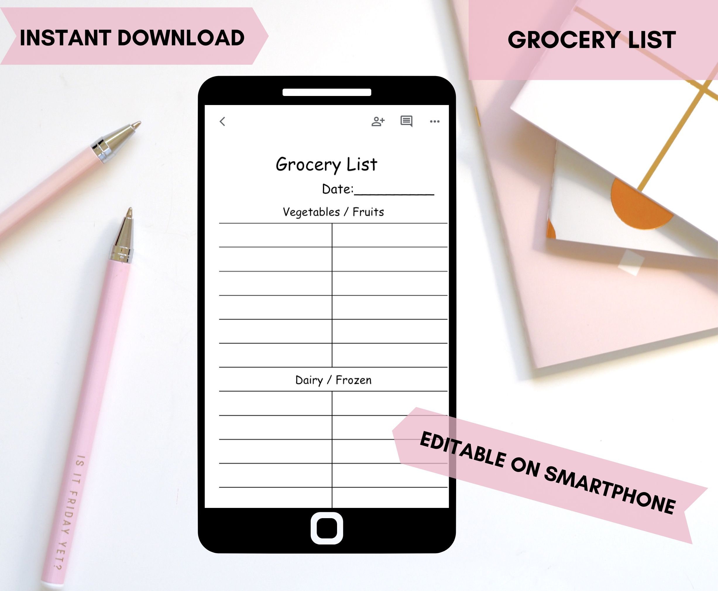 Printable Grocery List Editable Grocery List Template Task List Google ...