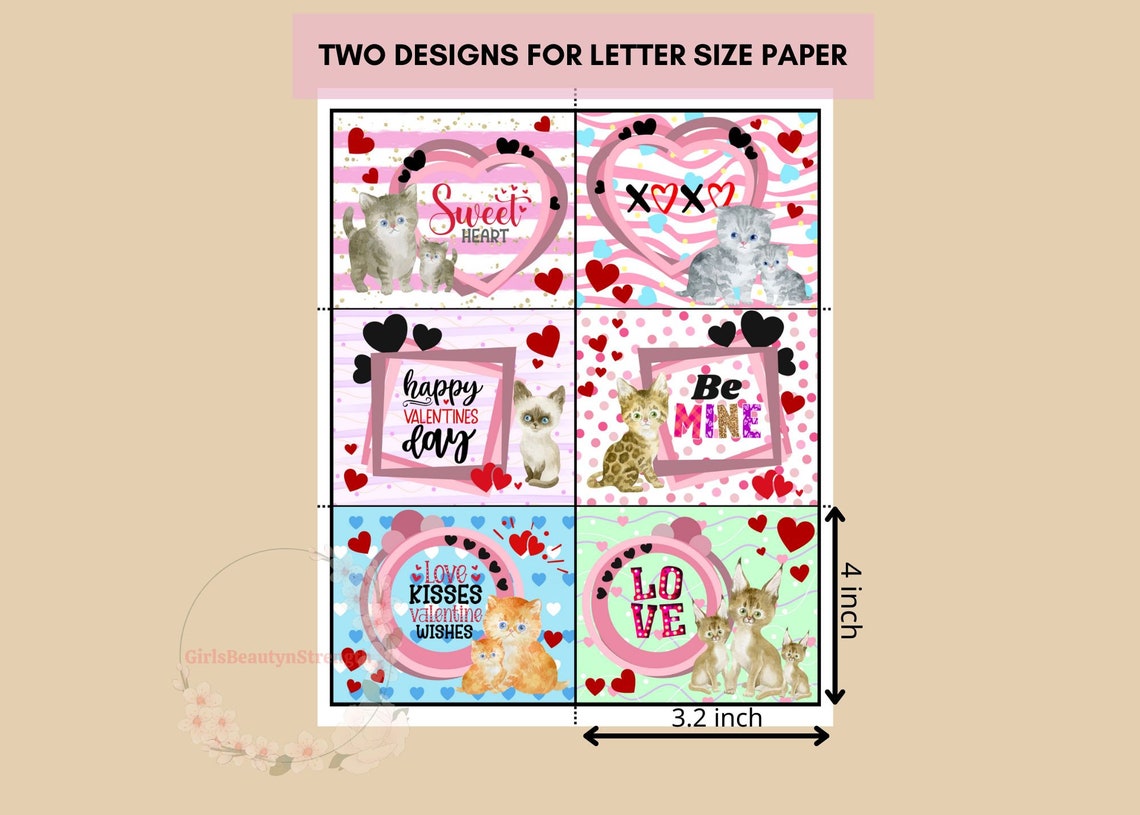 Cat Valentines Day Card for Kids Classroom Printable Cute Siamese ...