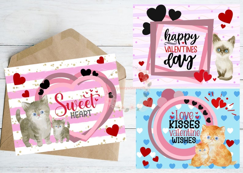 Cat Valentines Day Card for Kids Classroom Printable Cute Siamese ...
