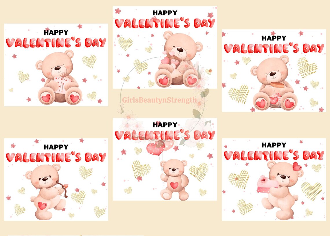 Teddy Bear Valentines Day Card Kids Classroom Printable - Etsy