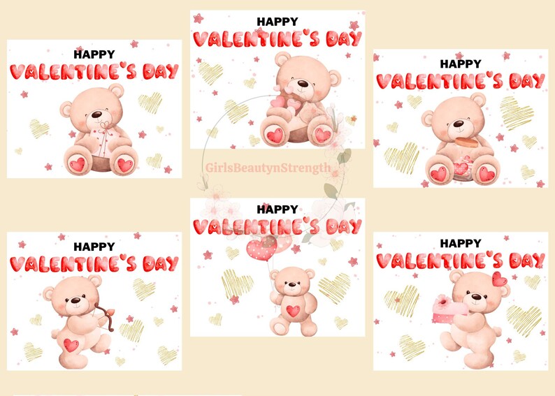 Teddy Bear Valentines Day Card Kids Classroom Printable - Etsy