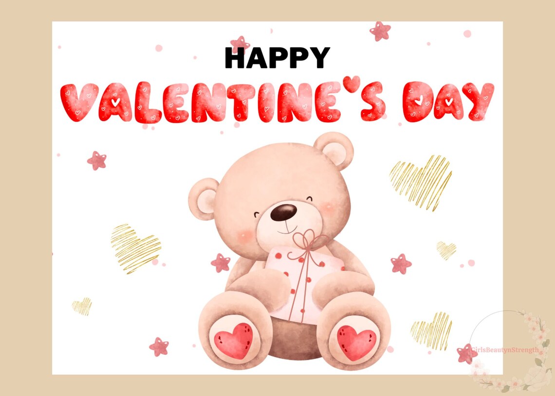 Teddy Bear Valentines Day Card Kids Classroom Printable - Etsy