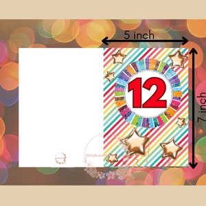 12th Birthday Card Printable, Rainbow Star Balloons, Printable, W ...
