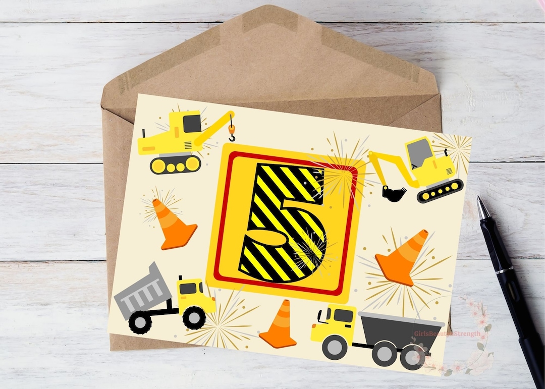 Construction Truck 5th Birthday Card, Boy, Printable, W/envelope, 5"x7 ...