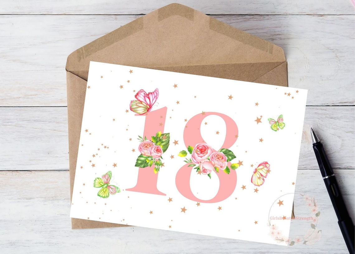 Butterfly Floral 18th Birthday Card, Girl Teen , Printable, W/envelope ...