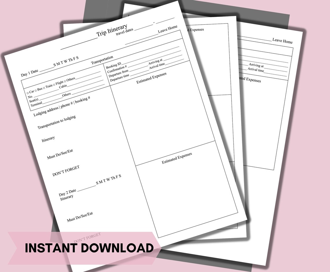 Editable Trip Itinerary Planner Template for Google Docs, Printable ...