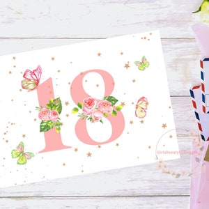 Butterfly Floral 18th Birthday Card, Girl Teen , Printable, W/envelope ...