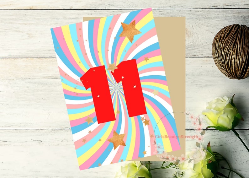 Rainbow 11th Birthday Card, Stars, Colorful, Printable, W/envelope, 5 ...