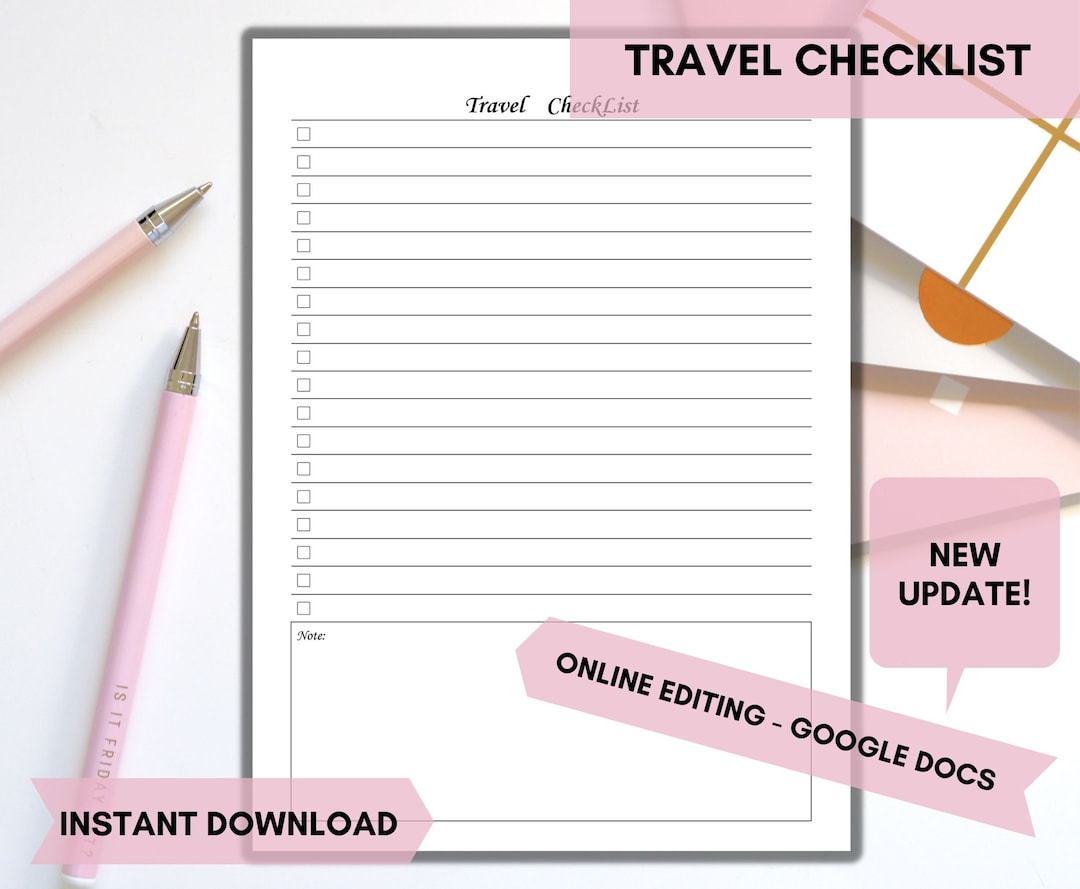 Printable Travel Checklist Trip Planner Good Docs Trip Planner ...