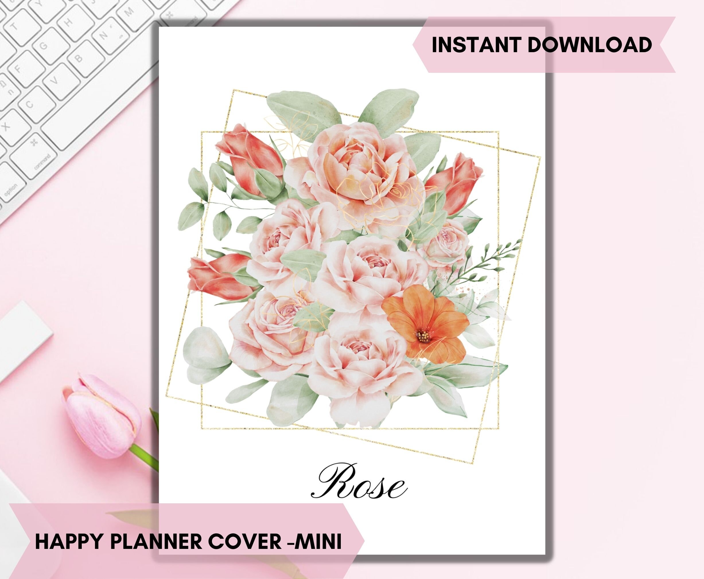 Month Flower Rose Big Happy Planner Cover Printable Birth Flower ...