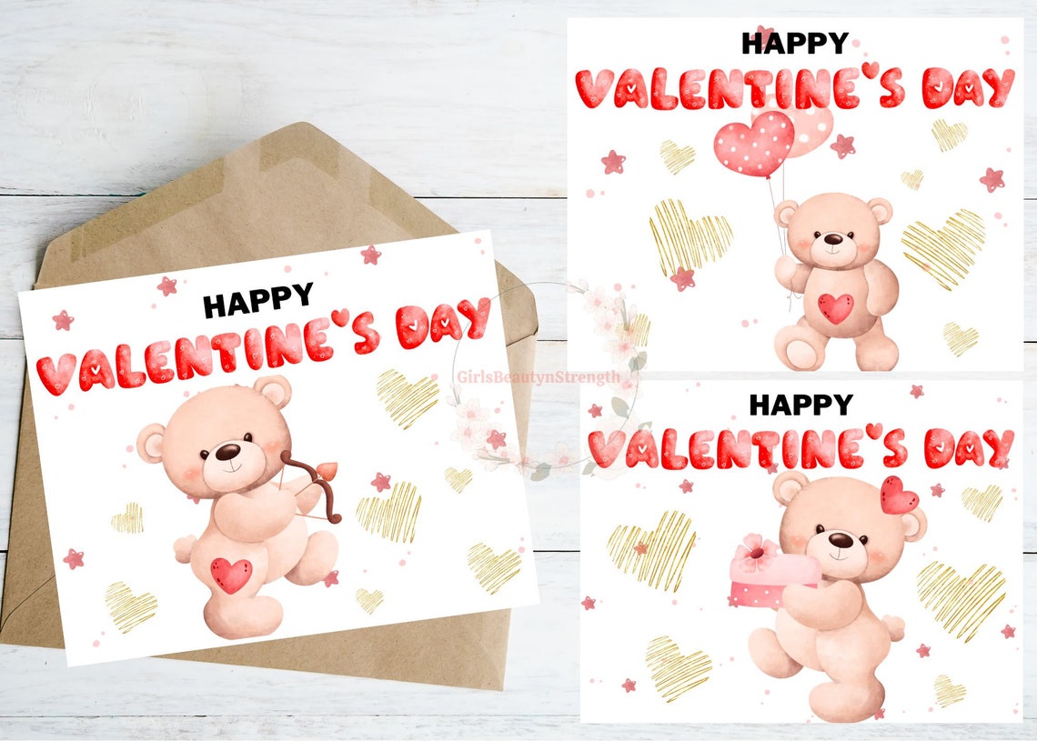 Teddy Bear Valentines Day Card Kids Classroom Printable - Etsy