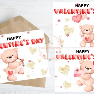 Teddy Bear Valentines Day Card Kids Classroom Printable Preschool Heart ...