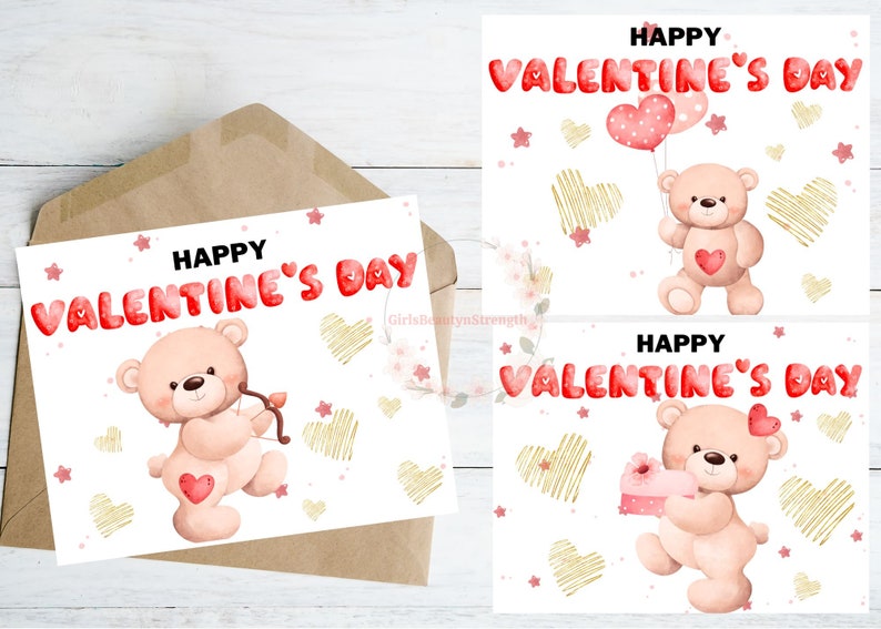 Teddy Bear Valentines Day Card Kids Classroom Printable - Etsy