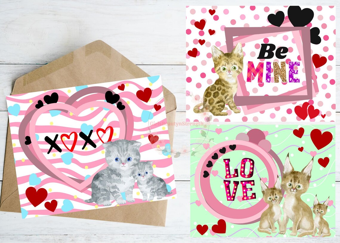 Cat Valentines Day Card for Kids Classroom Printable Cute Siamese ...