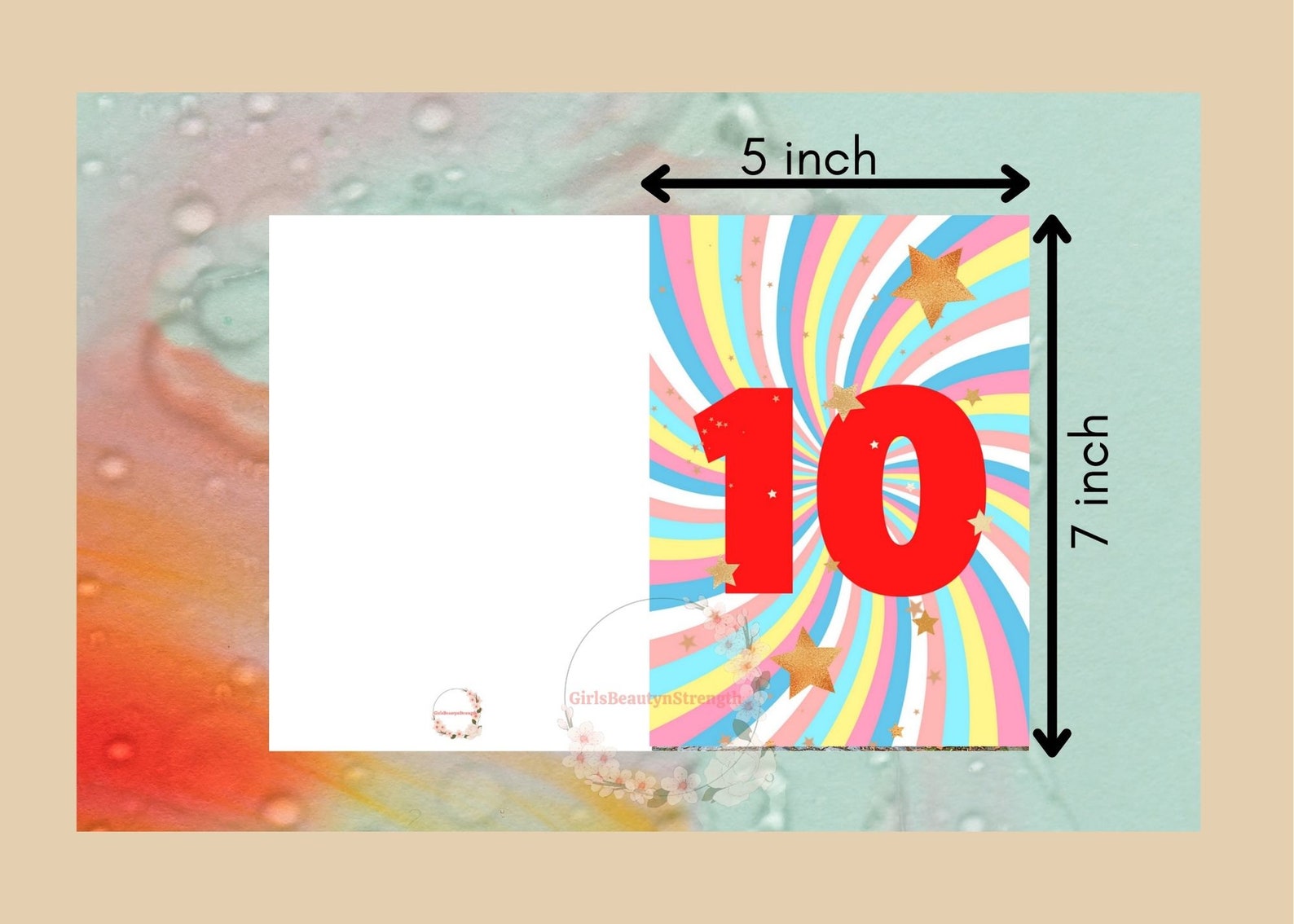 10th Birthday Card, Spiral Rainbow Star Design, Printable, W/envelope ...