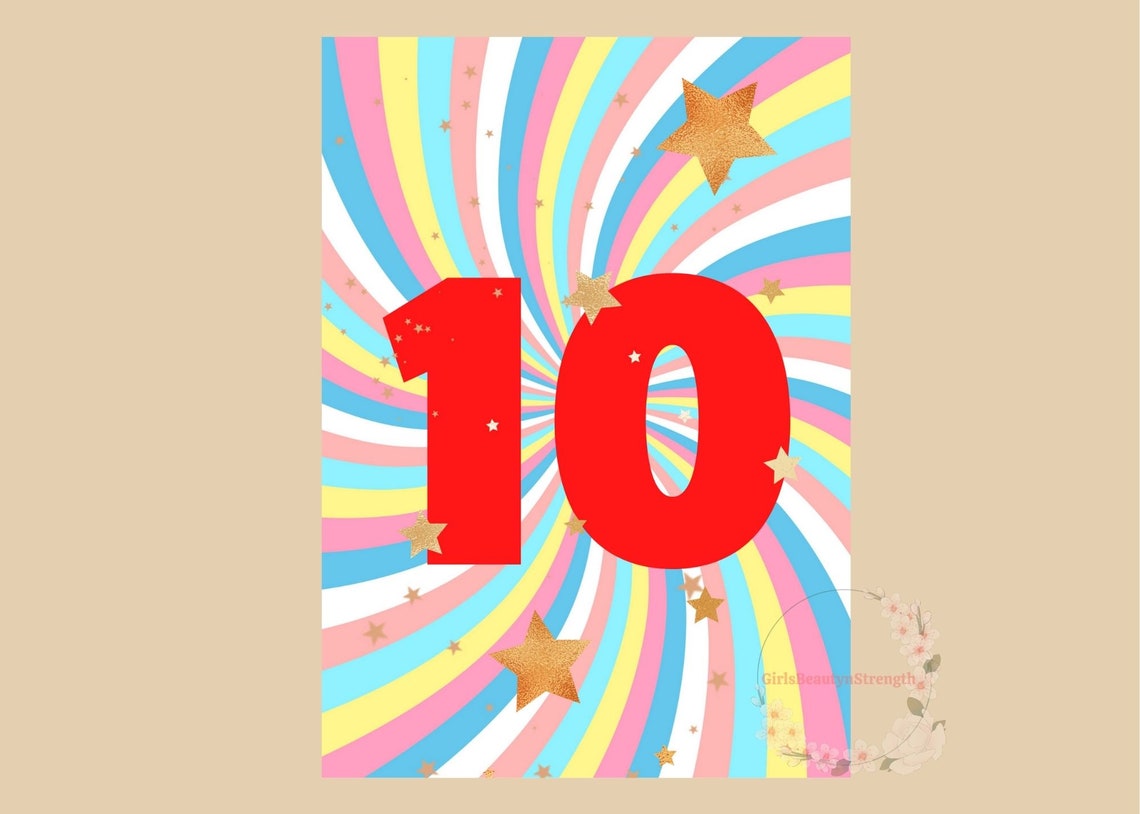 10th Birthday Card, Spiral Rainbow Star Design, Printable, W/envelope ...