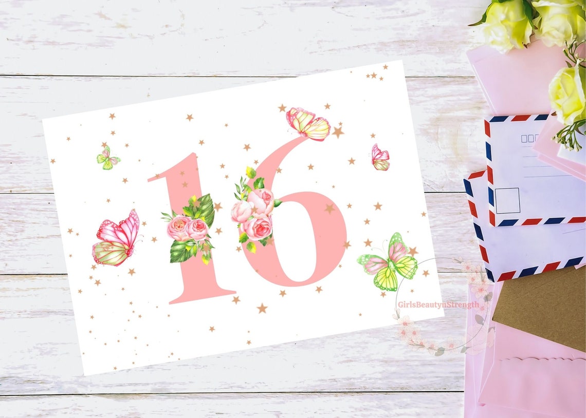 16th Birthday Card Printable for Daughter Girl Sweet 16 Age 16 Birthday ...