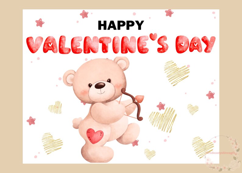 Teddy Bear Valentines Day Card Kids Classroom Printable - Etsy