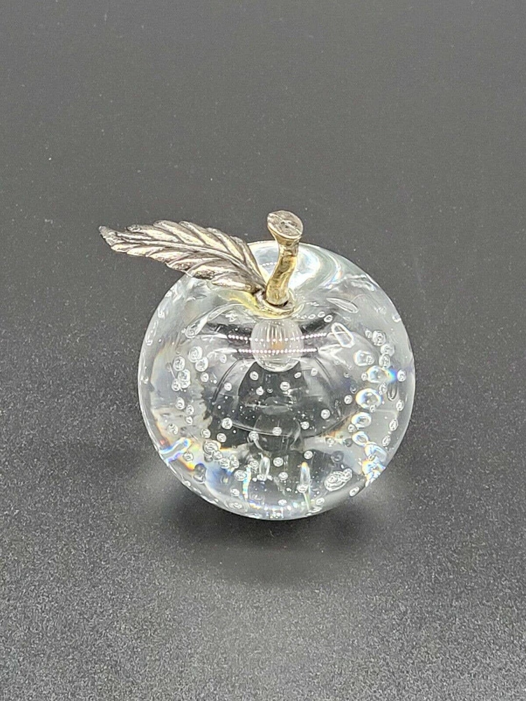 Vintage Hand Blown Glass Apple Paperweight With Brass Stem, Controlled ...