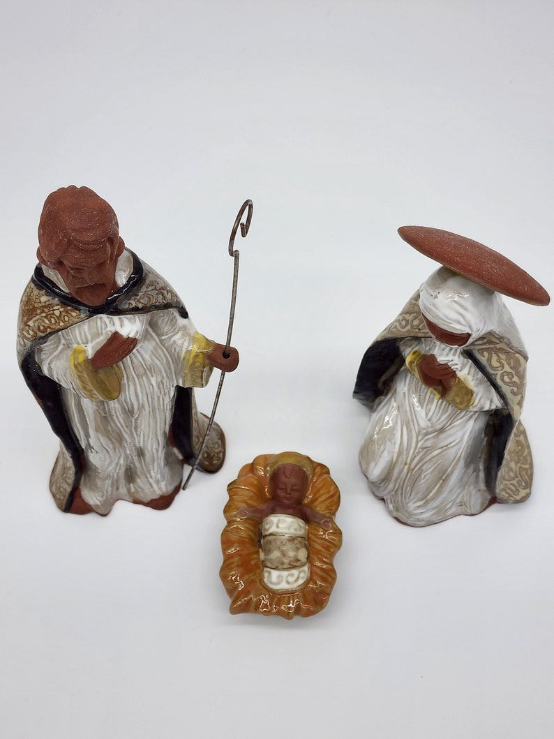 Vintage Terra Cotta Nativity Scene Set, Mary Joseph and Baby Jesus ...