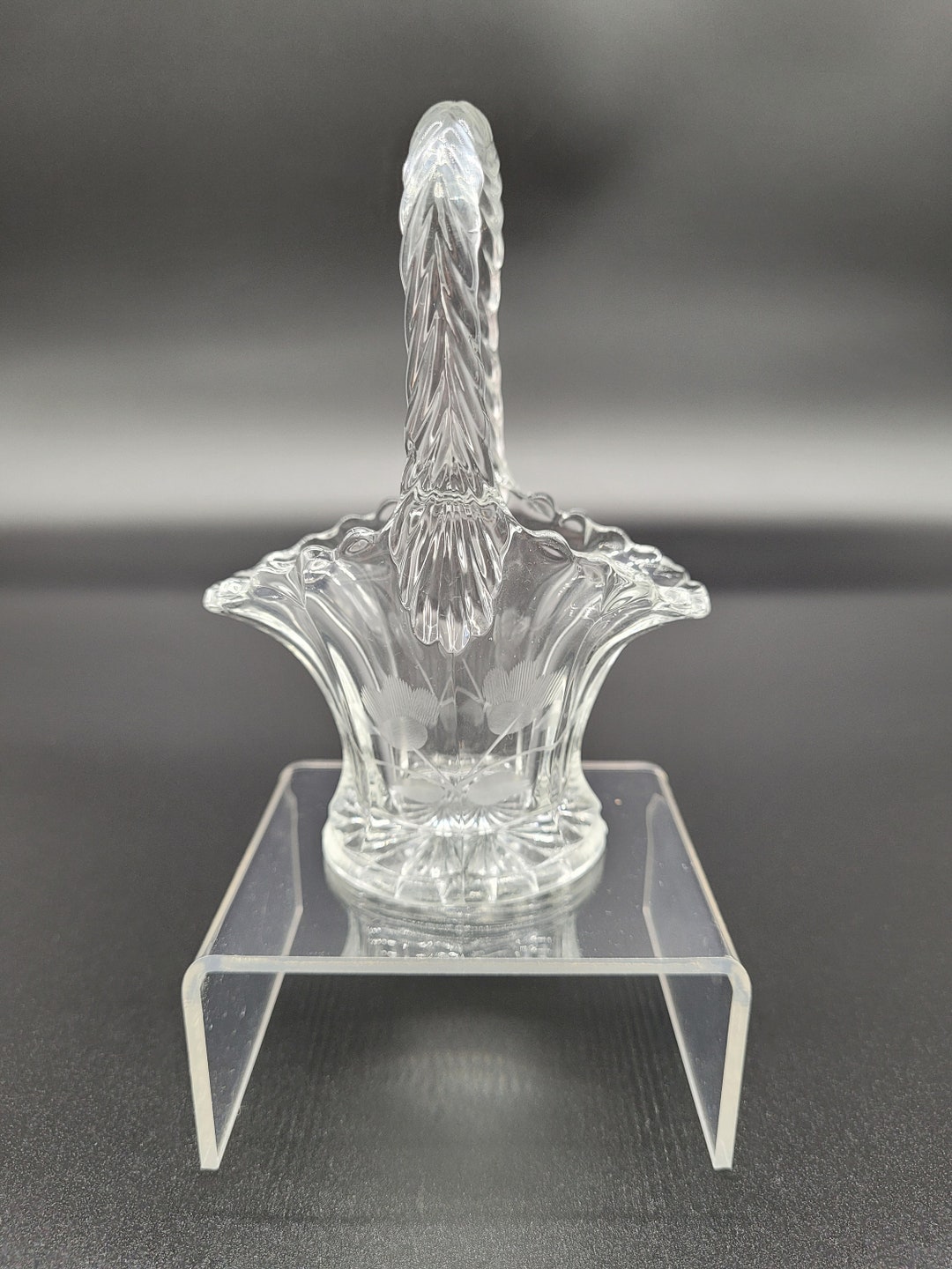 Vintage Etched Glass Basket, Duncan and Miller Presenting Bride Basket ...