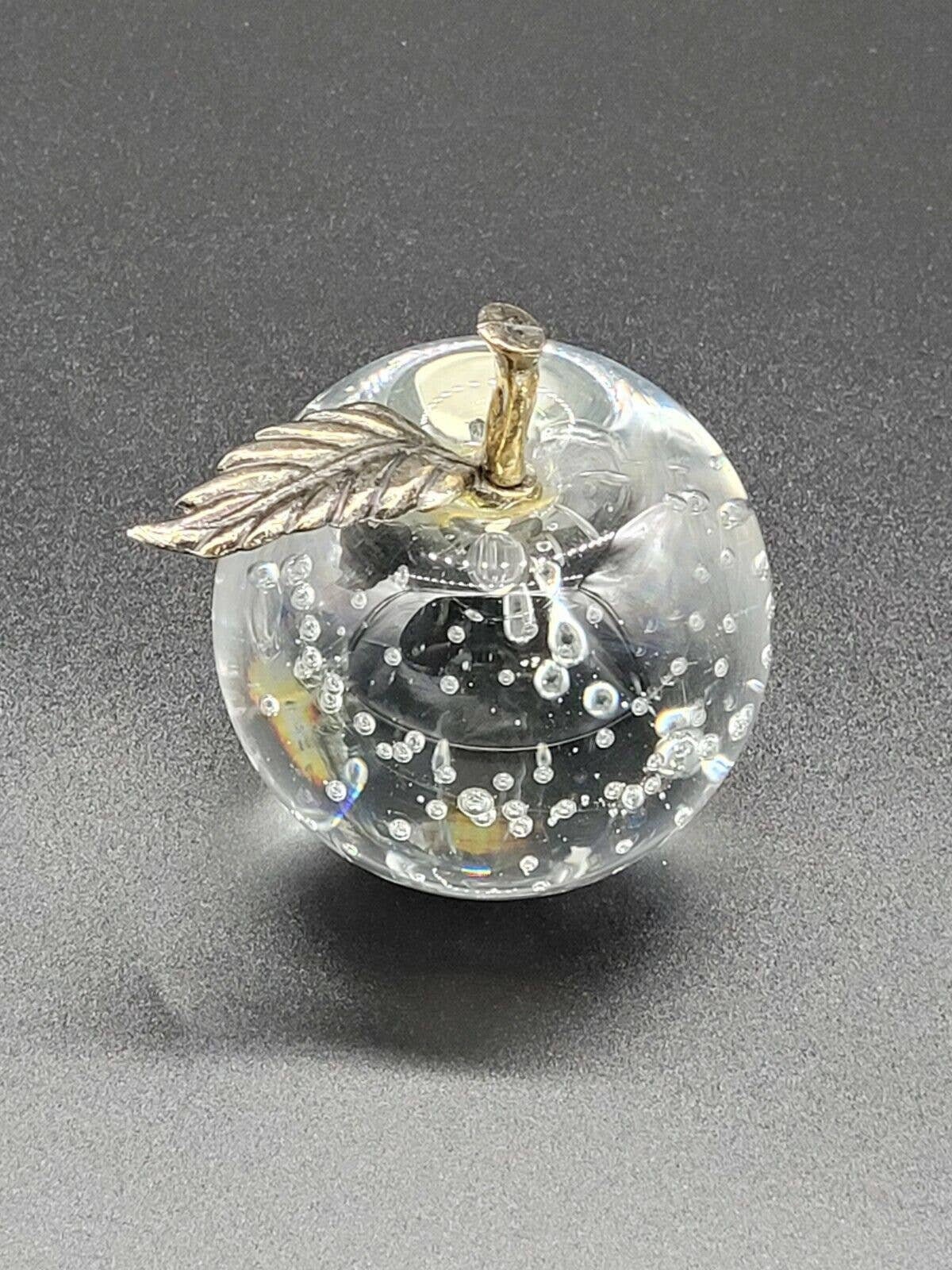 Vintage Hand Blown Glass Apple Paperweight With Brass Stem, Controlled ...