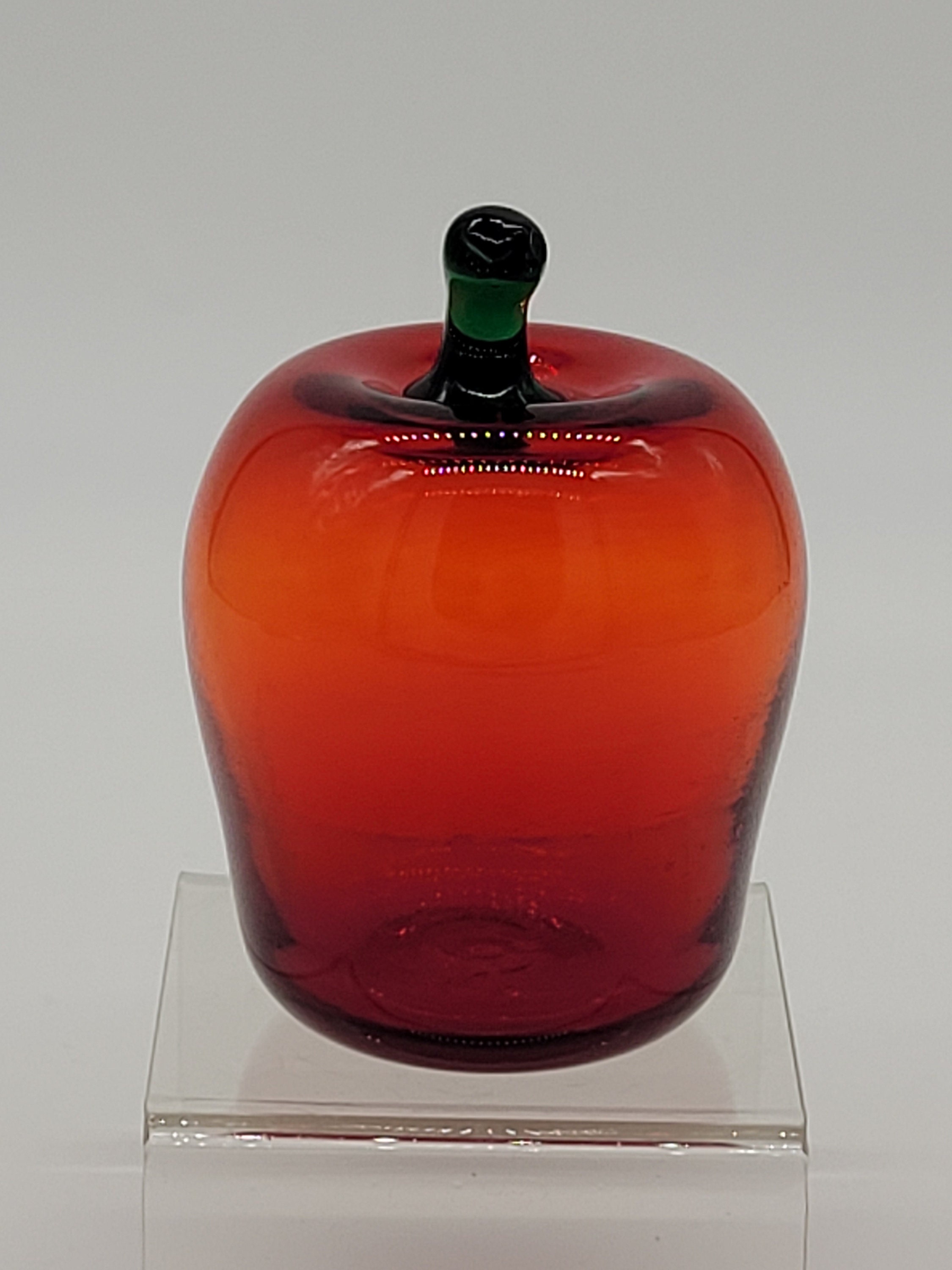 Vintage Hand Blown Studio Art Glass Apple Bright Red With - Etsy