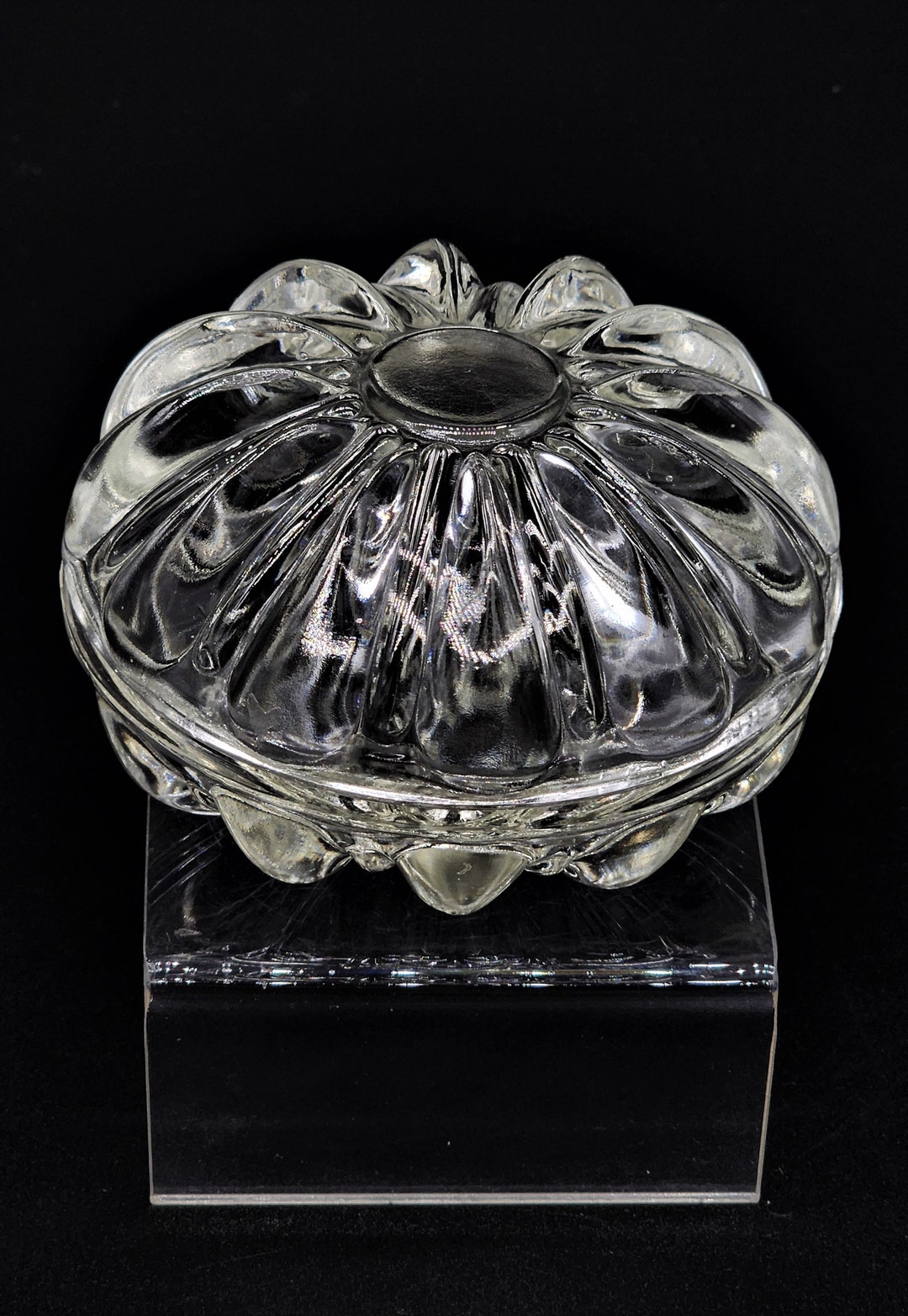 Vintage Clear Glass Round Trinket Box, Lidded Glass Box, Vanity Dish - Etsy