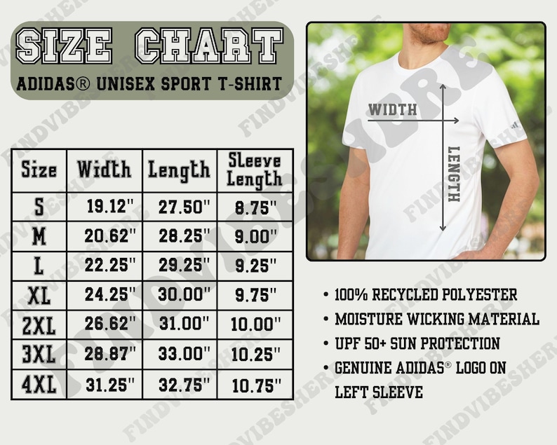 Size Chart for Adidas® Unisex Sport T-shirt, Adidas A376 Size Chart ...