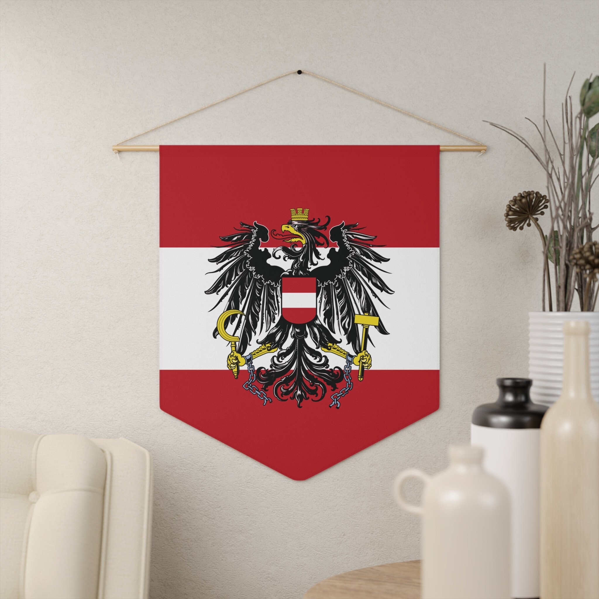 Austrian Flag With Austria Coat of Arms Pennant Banner Wall Decor - Etsy