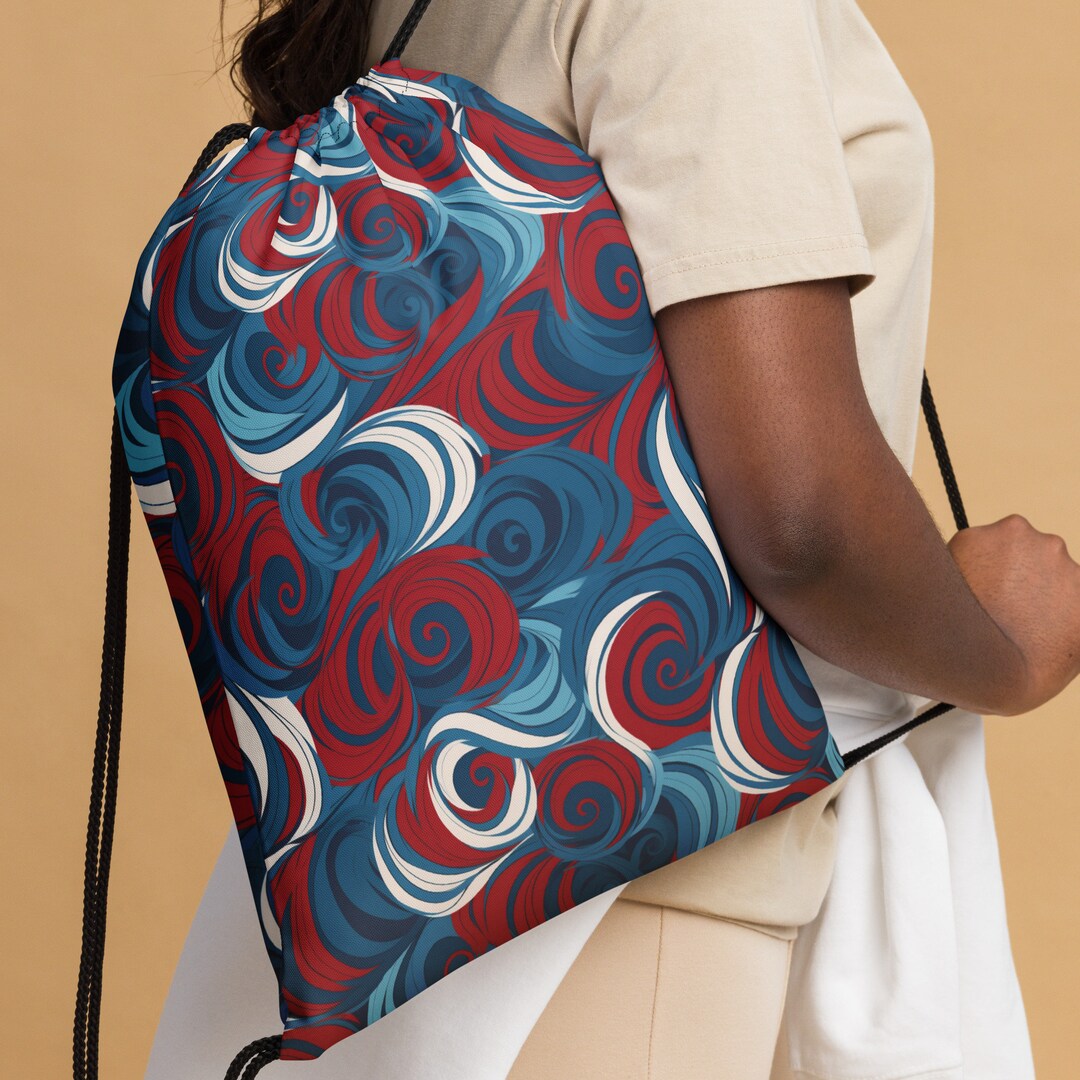 Reusable Drawstring Bag, Red White and Blue Swirls Design, Travel Bag ...