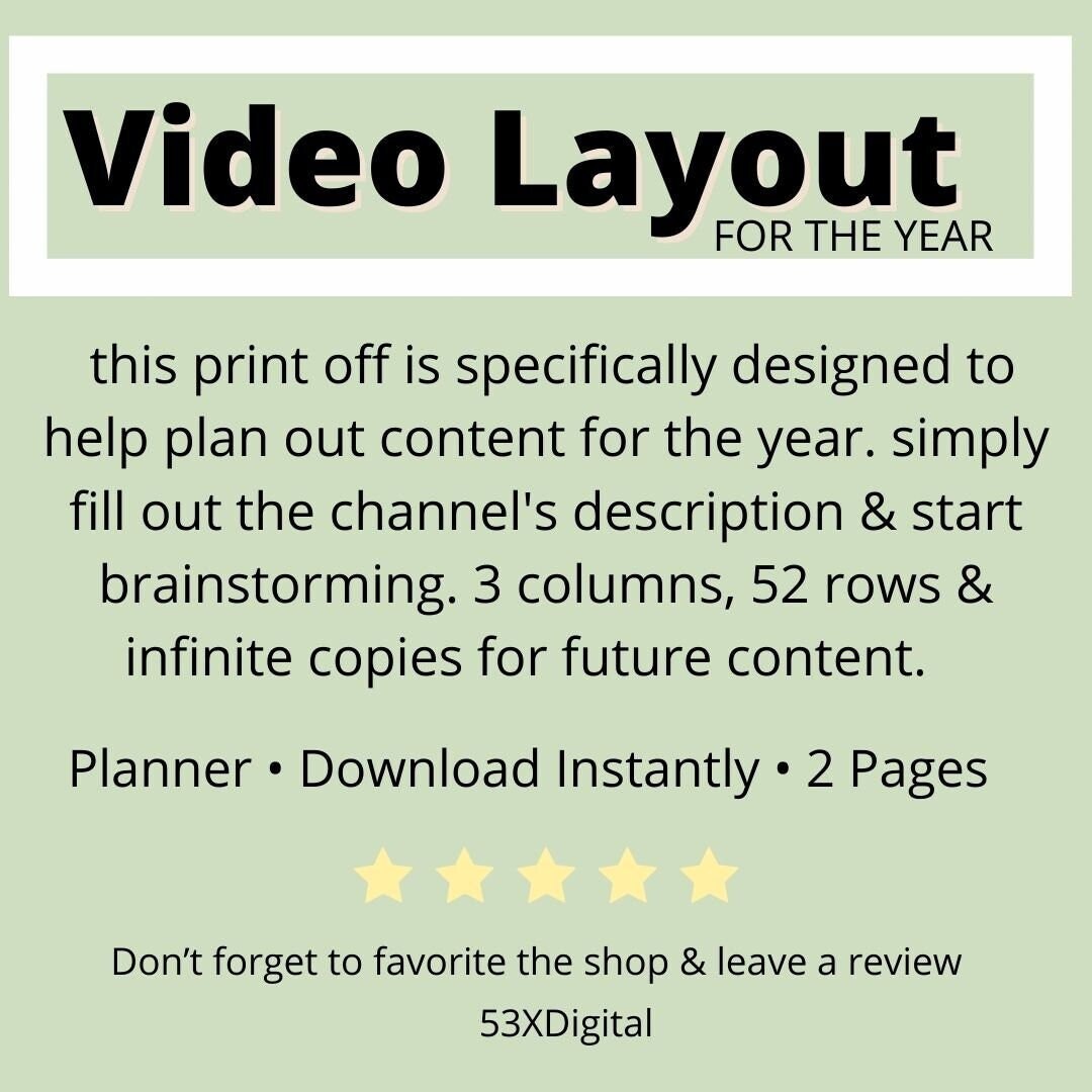 Video Layout for the Year - Youtube Video Planner, Tracker, Organizer ...