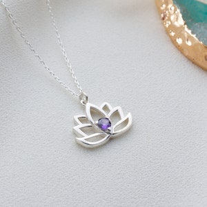 Silver Lotus Flower Necklace, Birthstone Jewelry, Lotus Jewellery,lotus Flower Pendant,charm ...