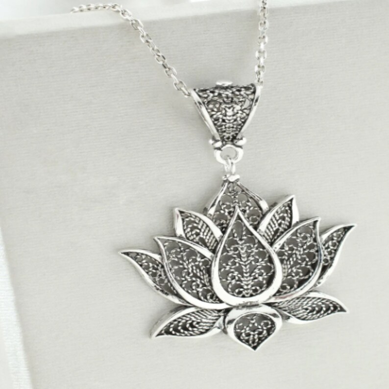 925 Sterling Silver Filigree Art Lotus Flower Pendant for - Etsy