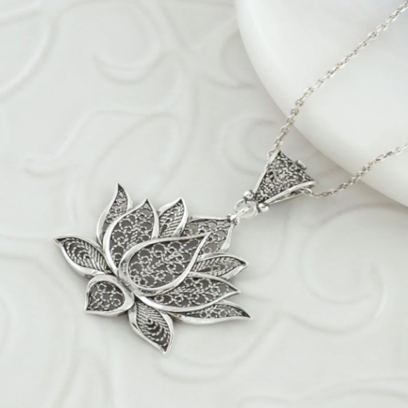 925 Sterling Silver Filigree Art Lotus Flower Pendant for - Etsy